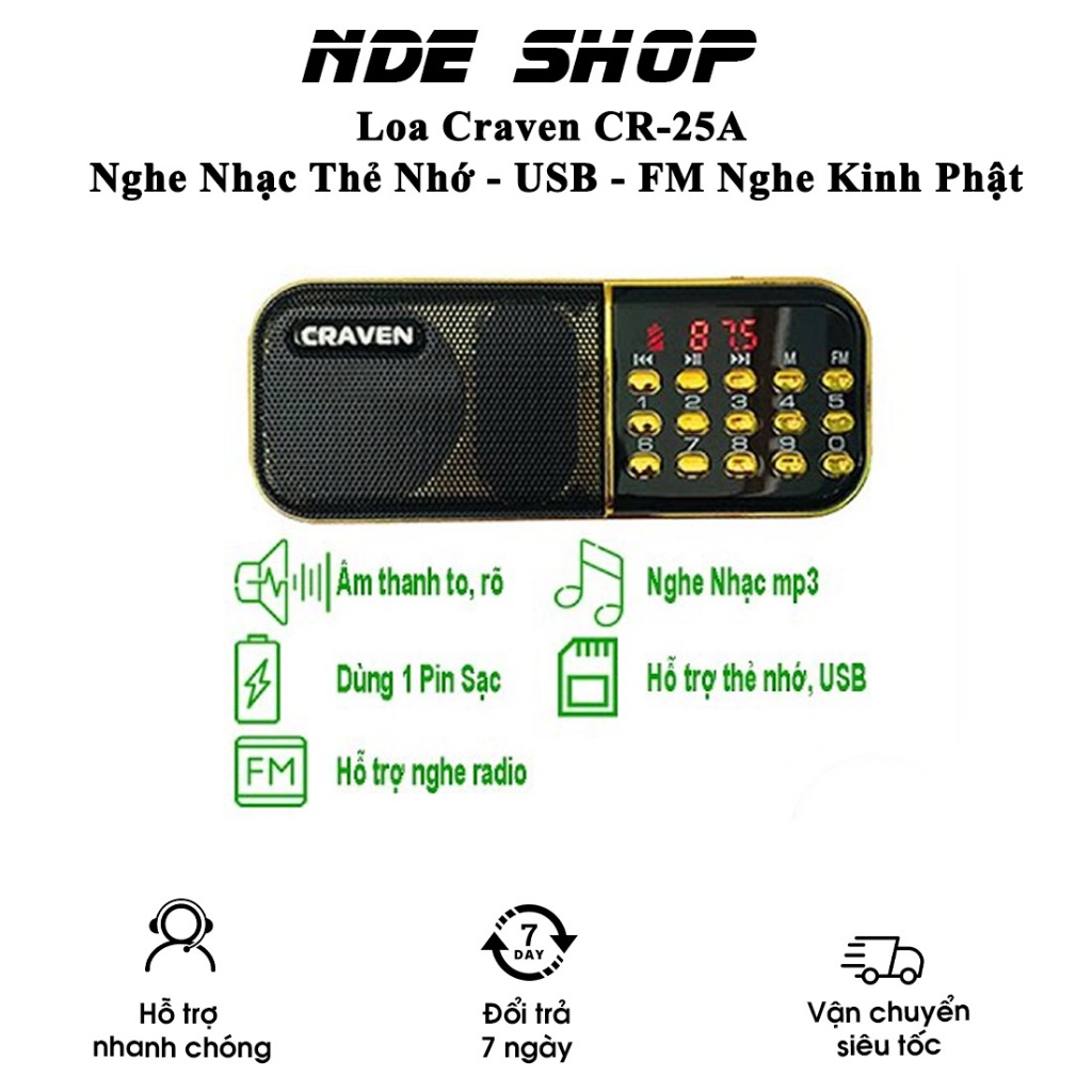 Loa Craven CR-25A, 25A nghe nhạc thẻ nhớ, USB, FM Nghe Kinh Phật ...