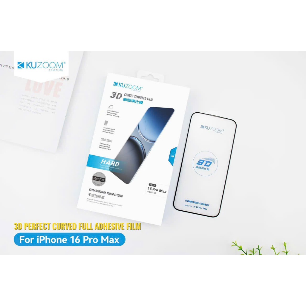 Cường Lực Kuzoom Trong Suốt 3D cho điện thoại ip 16 promax 16 pro 16 ...