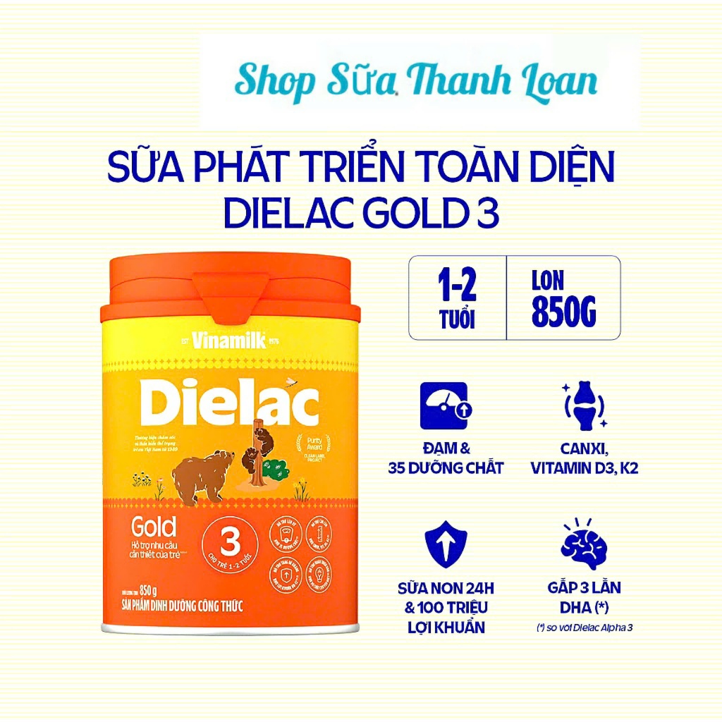 [HSD T10-2026] [Có Tích Điểm] COMBO 4 LON Sữa Bột Vinamilk Dielac Alpha Gold 3 - Hộp Thiếc 850g ...