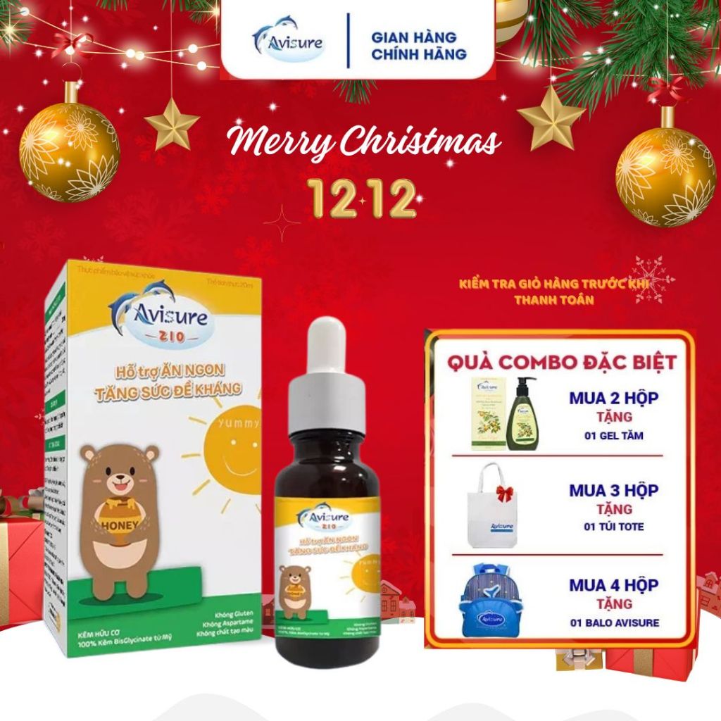 Kẽm cho bé Avisure ZiO kẽm sinh học cho bé biếng ăn, chậm tăng cân 20ml ...