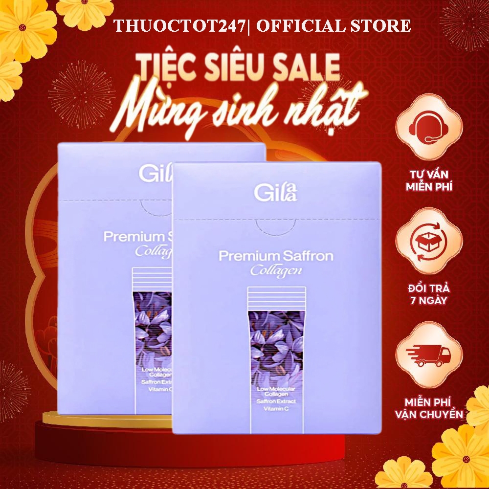 Nước uống + Bột Collagen Gilaa Siêu phân tử 300DA Kết hợp Saffron Giúp ...