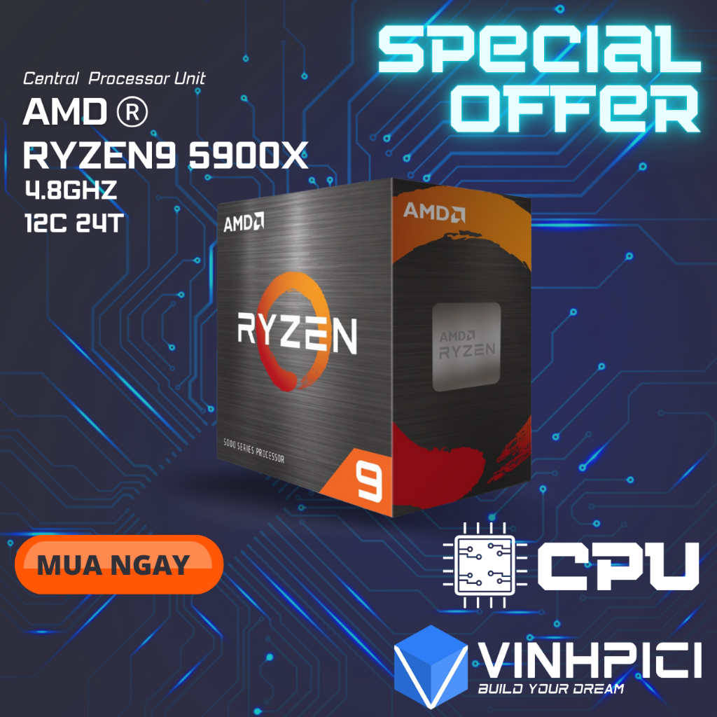 CPU AMD Ryzen 9 5900X ( 3.7GHz Boost 4.8GHz / 12 nhân 24 luồng / 64MB ...