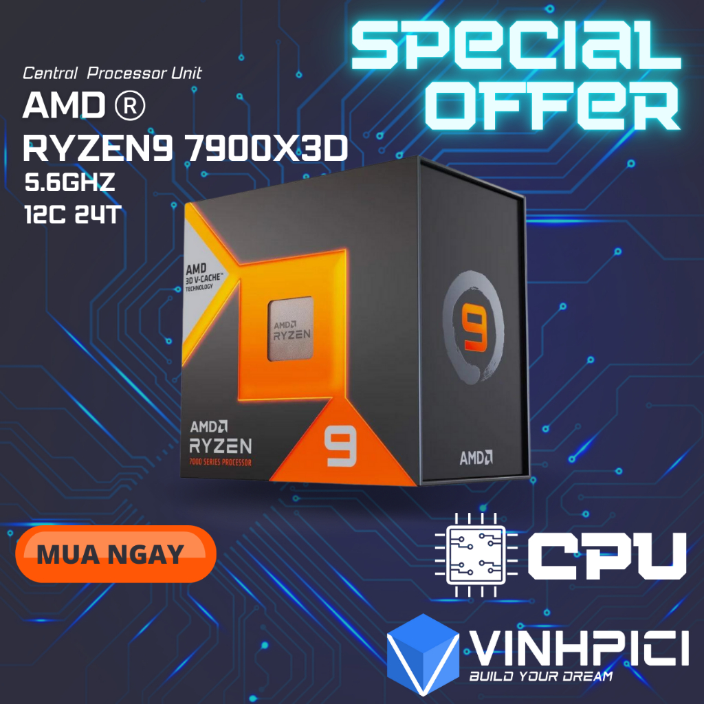 CPU AMD Ryzen 9 7900X3D ( 4.4GHz Boost 5.6GHz / 12 nhân 24 luồng ...