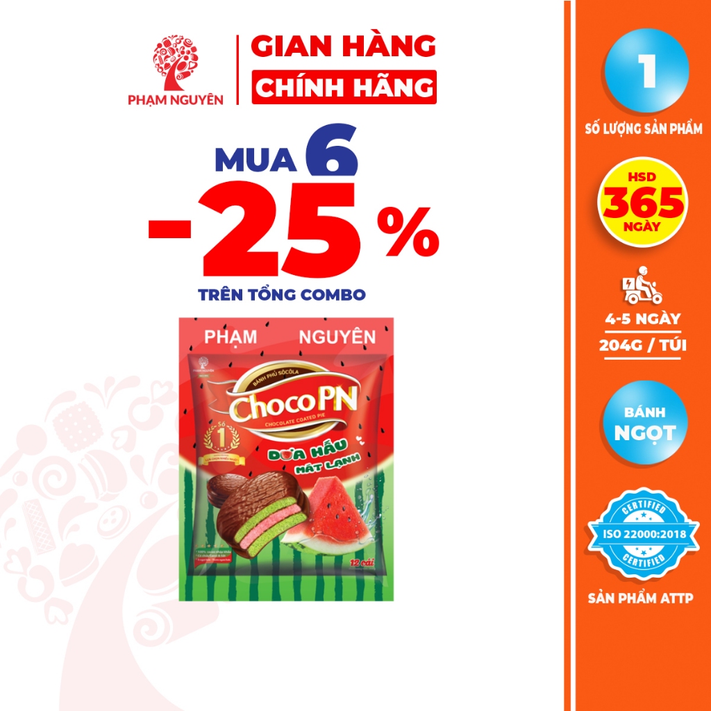 [MUA 6 GIẢM 25%] Bánh phủ socola Choco PN Dưa Hấu 204g | Bánh ăn vặt Socola | Đồ ăn vặt | Shopee ...