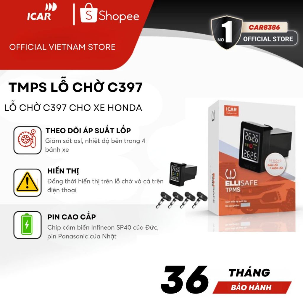 Cảm biến áp suất lốp ICAR Ellisafe C397 Cho Lỗ Chờ Xe Honda | Shopee Việt Nam