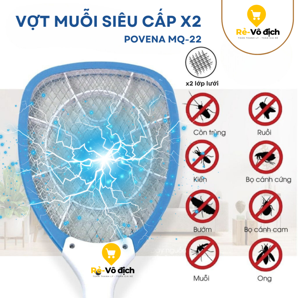 Vợt muỗi điện cao cấp Povena PVN-MQ22 Bảo hành 12 tháng | Shopee Việt Nam