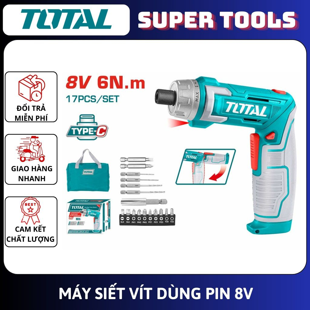 TOTAL Máy siết vít dùng pin 8V TSDLI0802 - TSDLI08025 | Shopee Việt Nam