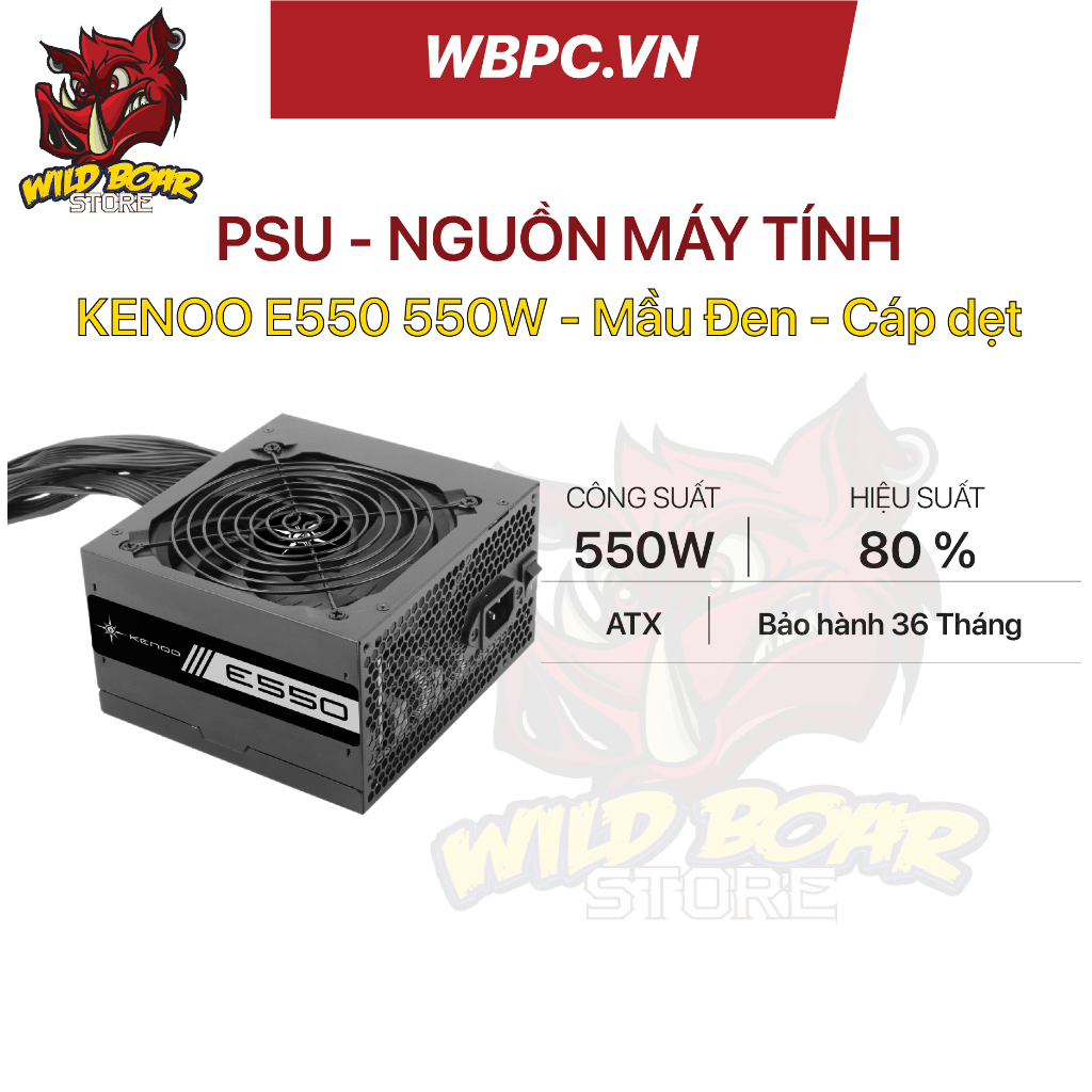 Nguồn máy tính KENOO E550 550W - Mầu Đen - Cáp dẹt - Chính hãng | Shopee Việt Nam