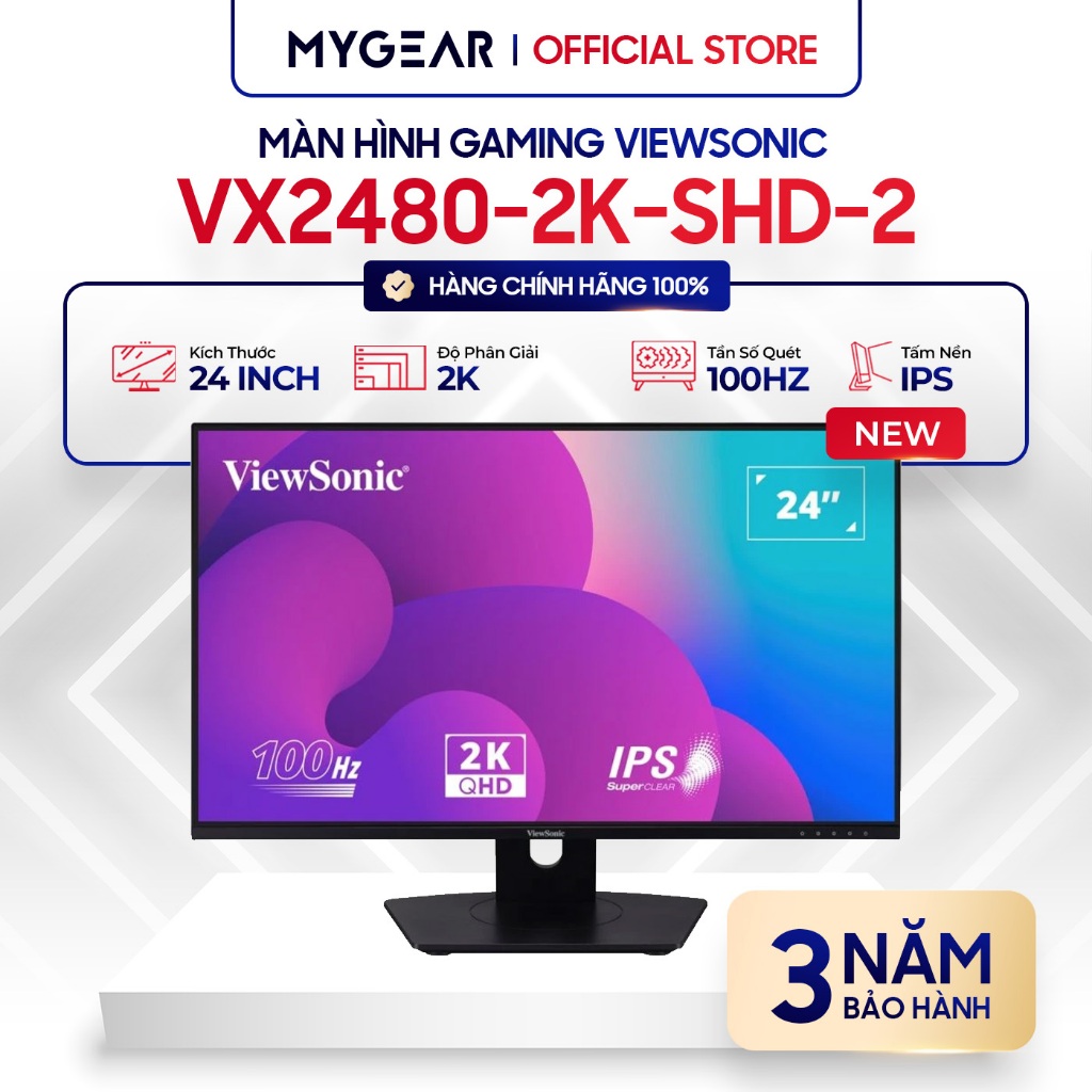 Màn hình Viewsonic VX2480-2K-SHD-2 24″ 2K IPS 100Hz (HDMI, DP) - Bảo hành chính hãng 36 tháng ...