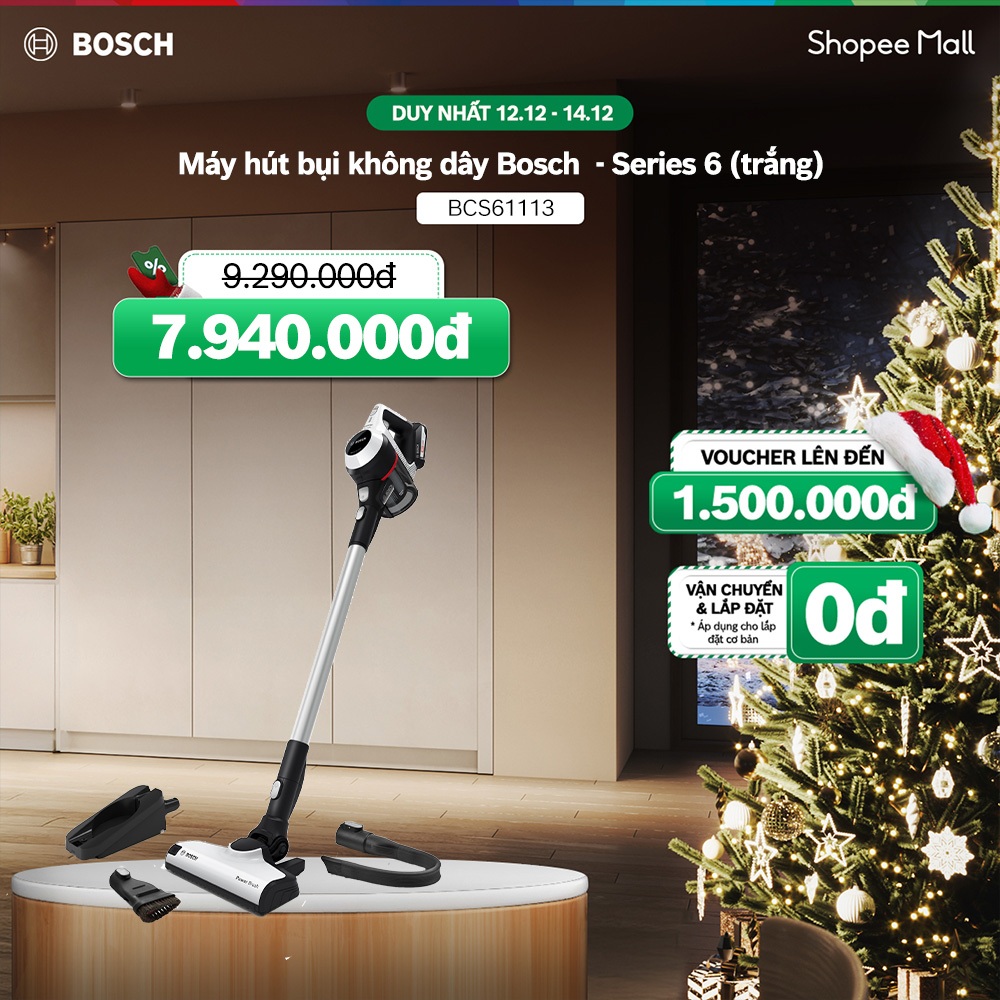 [Duy nhất 12.12 | Voucher đến 2TR] Máy hút bụi không dây Bosch BCS61113 - Series 6 (trắng đen ...