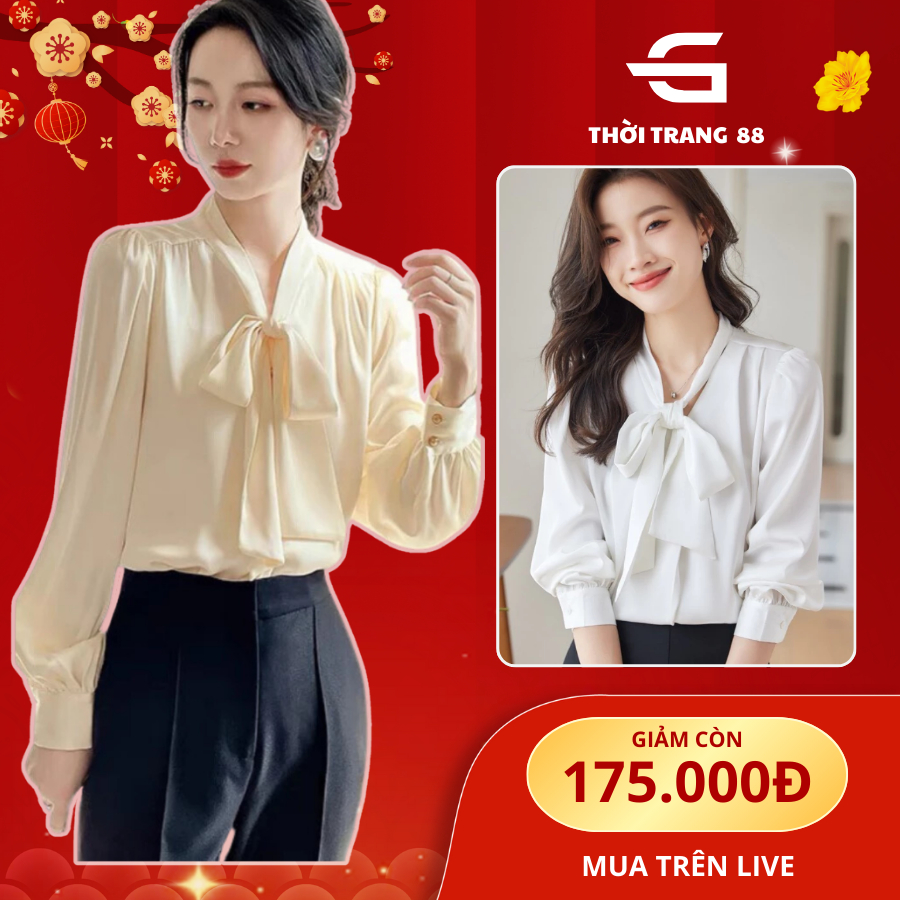 Áo sơ mi lụa, sơ mi nữ thắt lơ phong cách công sở nữ tính dài tay chất mềm mịn màu xinh A009 ...
