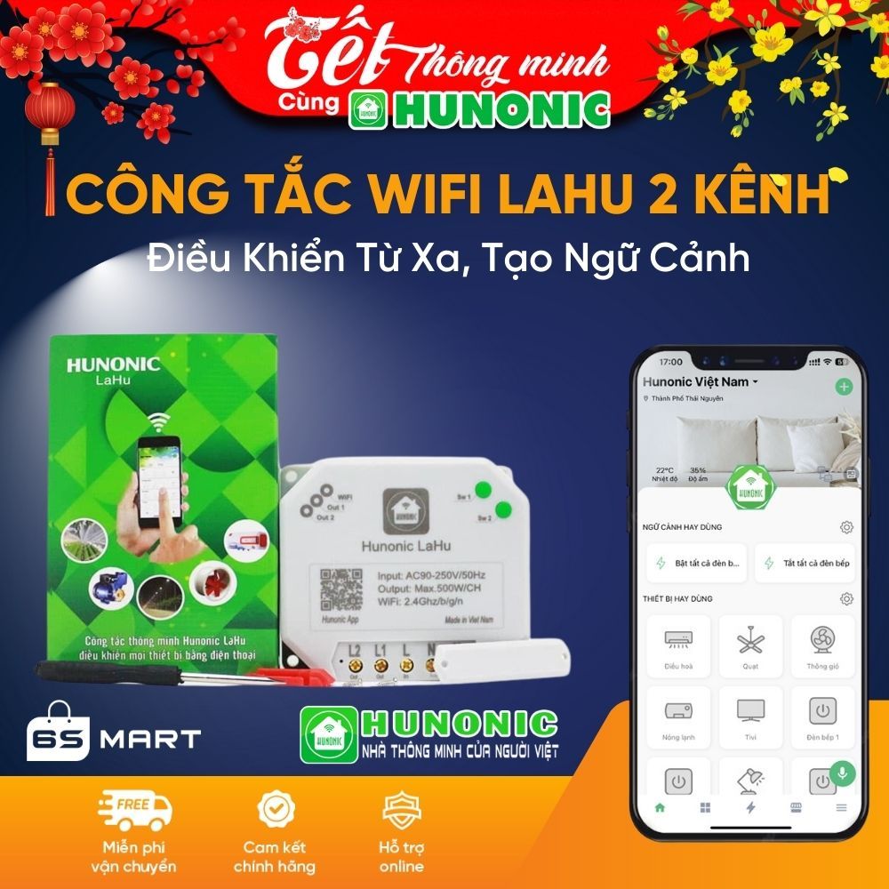 Công tắc Hunonic Lahu 2 Kênh (500W/1 kênh), Điều Khiển Hẹn Giờ Từ Xa ...