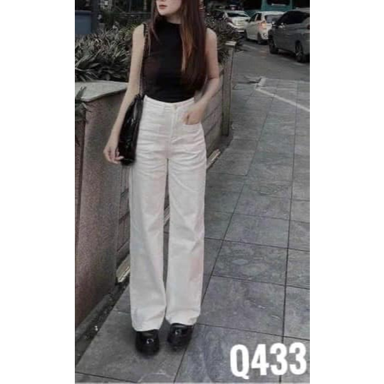 Quần jean nữ Xịn Store quần jean suông trắng ZR 2 túi trước co dãn Q433 | Shopee Việt Nam