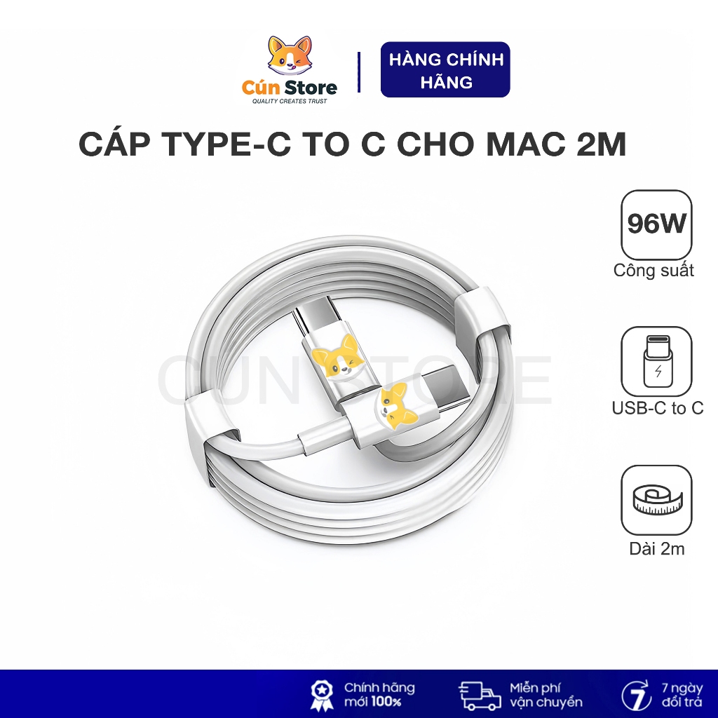Cáp sạc nhanh type C to C dài 2m cho Mac, Laptop chính hãng | Bảo hành ...