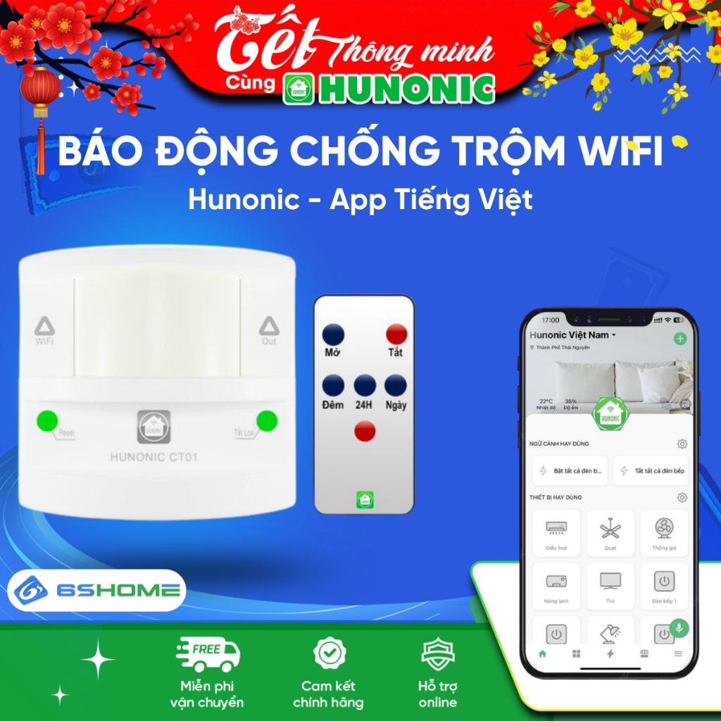 Thiết Bị Chống Trộm Báo Khách WiFi Hunonic CT01 Theo Dõi Chuyển Động, Còi Hú Cảnh Báo Qua Điện ...