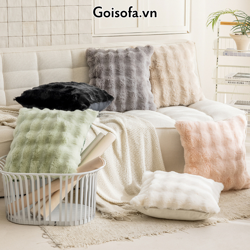Gối sofa , gối tựa lưng trang trí decor mẫu lông sóng mềm mịn màu ...