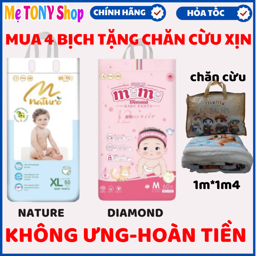 [Mua 4-Tặng CHĂN]COMBO 2 BỊCH Bỉm Dán,Bỉm Quần,Tã Bỉm Momo DIAMOND/Momo ...
