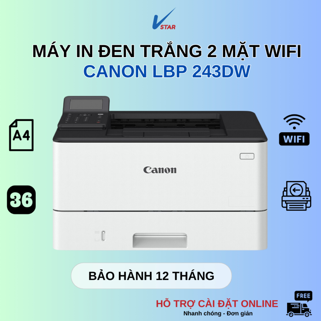 Máy in laser đen trắng Canon LBP 243DW đơn năng (USB, Lan, Wifi, Duplex ...