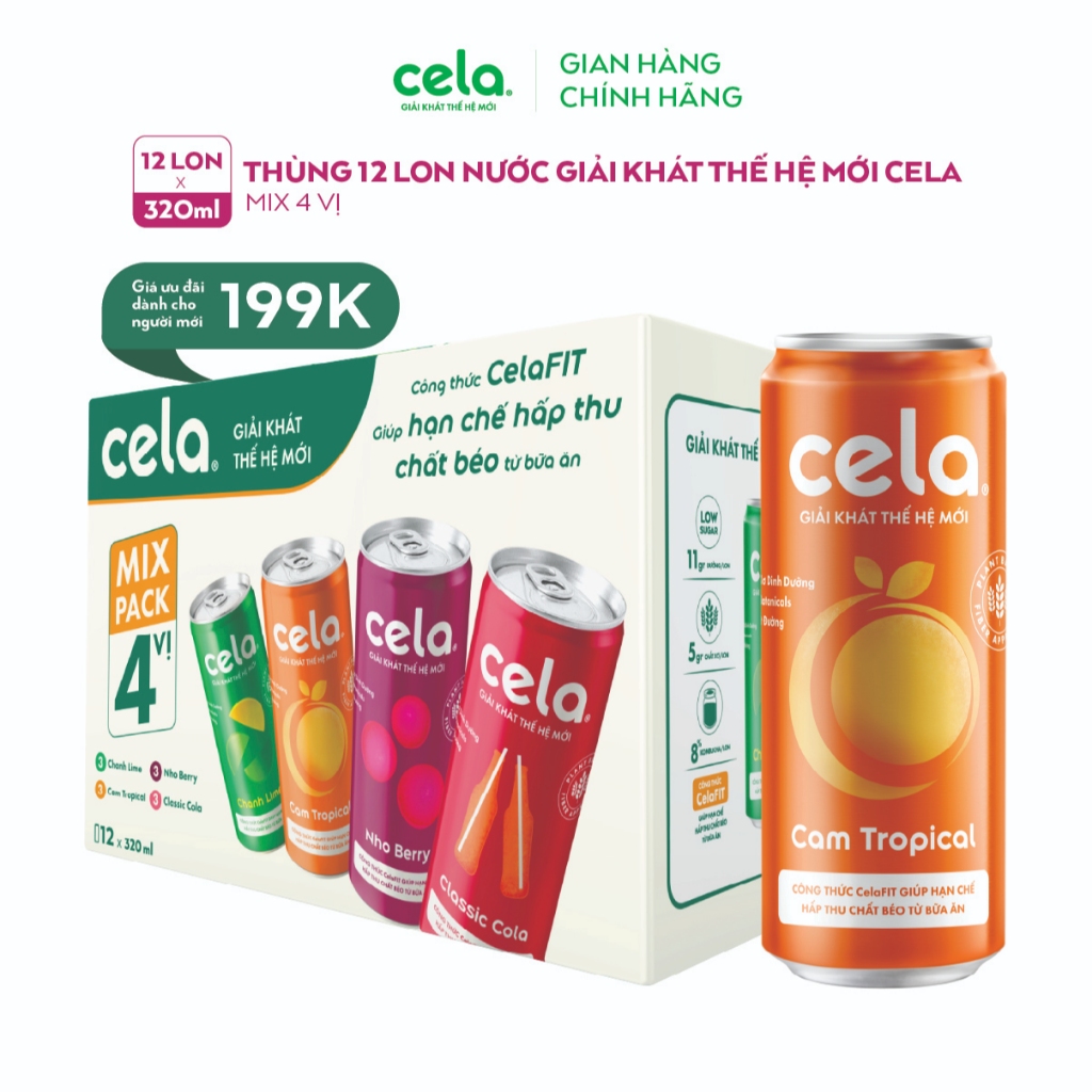 Thùng 12 lon nước giải khát thế hệ mới cela mix 4 vị (320ml/lon ...