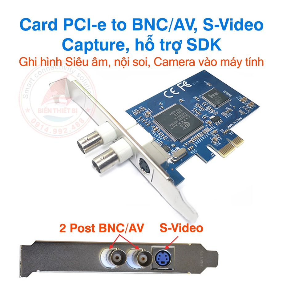 Card chuyển đổi PCI-e X1 sang 2 BNC AV S-video nghi hình máy siêu âm ...