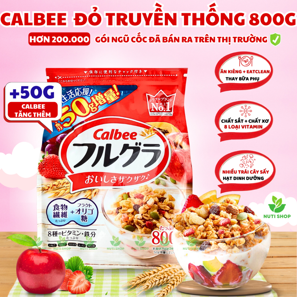 【DATE MỚI】Ngũ cốc Calbee Đỏ Ăn Kiêng Giảm Cân Nhật Bản Mix Sữa Chua Trái Cây Granola Ăn Sáng ...