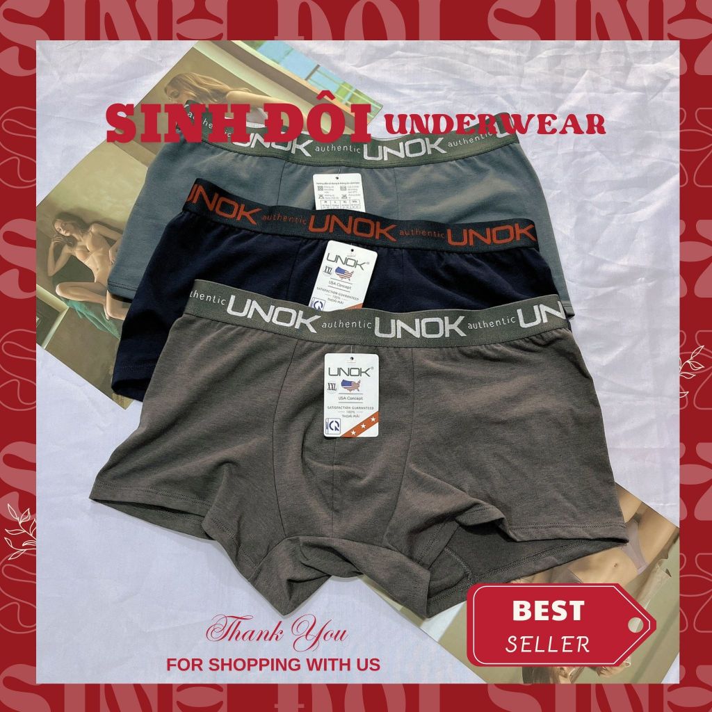 Combo 5 quần lót nam boxer đùi cao cấp cotton Unok chính hãng lưng to ...