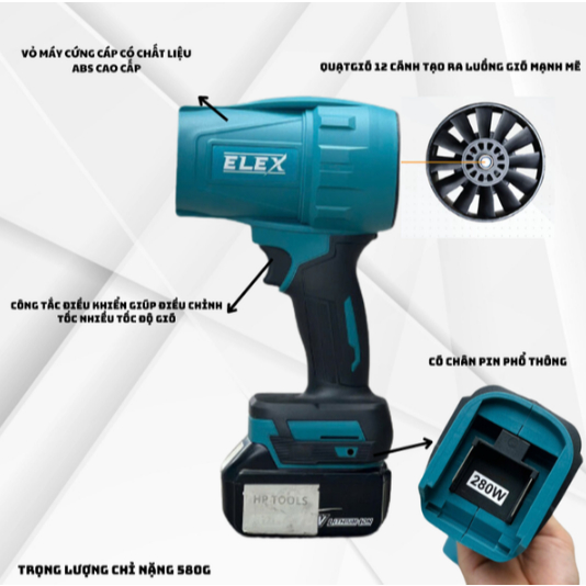 Máy thổi phản lực Elex chân pin phổ thông Makita | Shopee Việt Nam