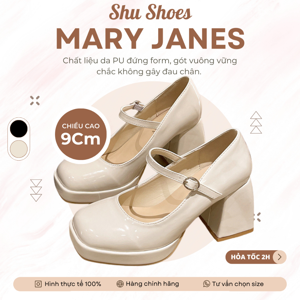 Giày Mary Janes Nữ Shu Shoes Gót cao 9cm Giày tăng chiều cao đế vuông ...