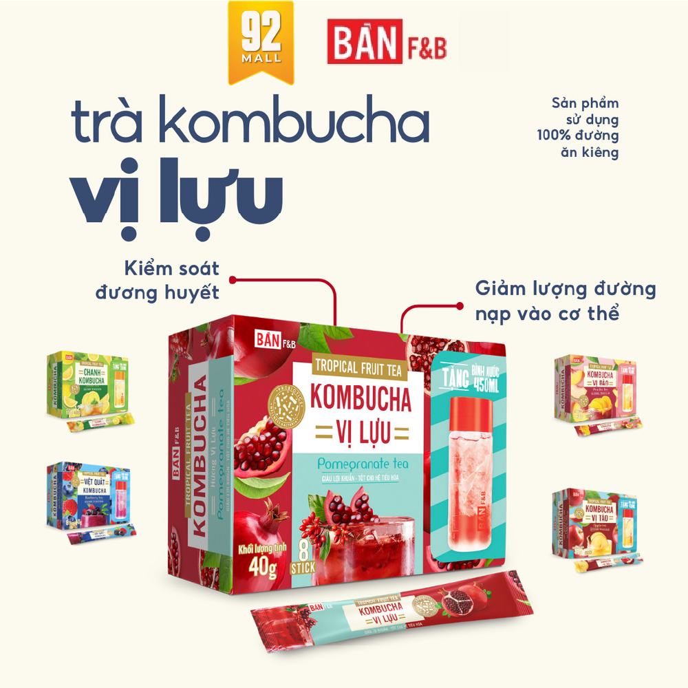 [TẶNG BÌNH] Trà Kombucha Vị Lựu Thanh Nhiệt Detox Hỗ Trợ Tiêu Hóa Hộp 320g 8 Gói | Shopee Việt Nam