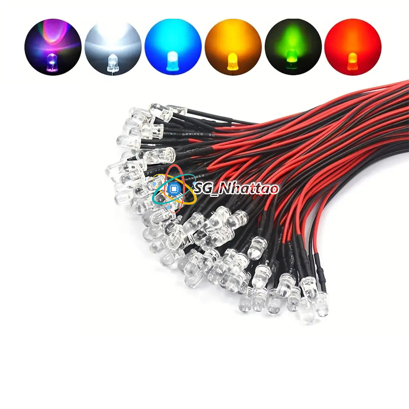 Set 5 Bóng đèn LED có dây dài 20cm 3mm/5mm DC 5-12V chất lượng cao ...