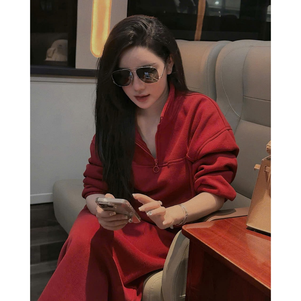 set đồ nữ áo nỉ dài tay cao cổ mix chân váy bút chì dáng dài, set áo ...