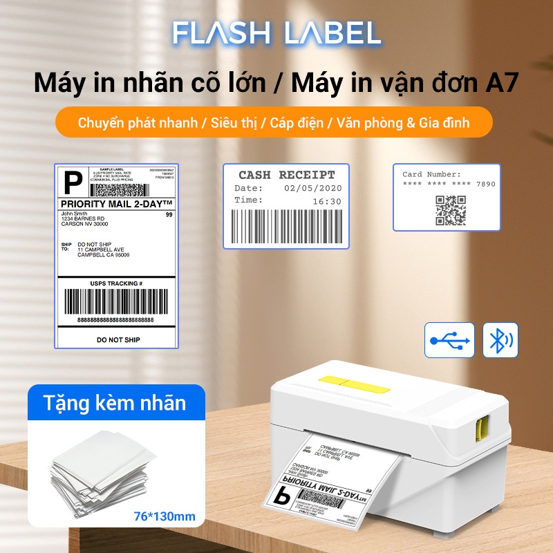 Máy in nhiệt Flashlabel A318 có thể in trên giấy khổ A7, phù hợp để in đơn hàng, nhãn dán tự ...