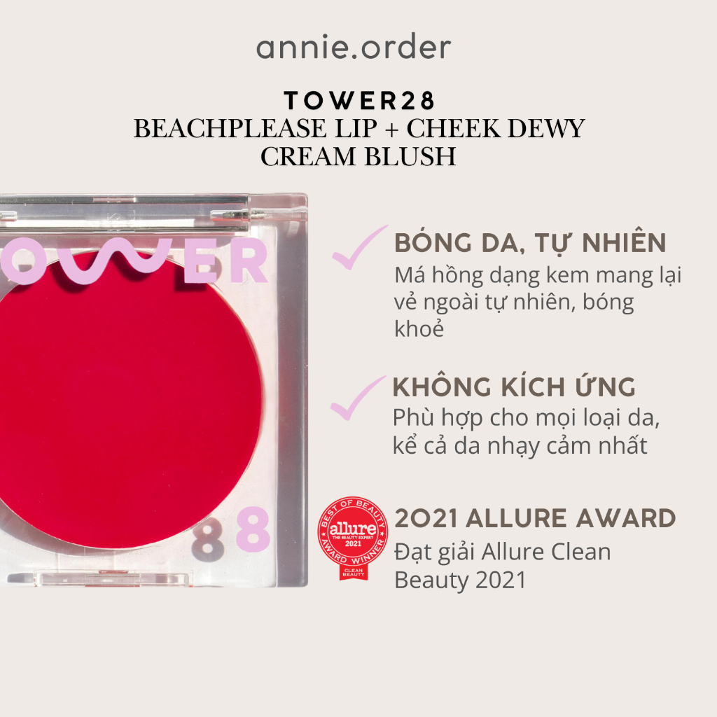 Má hồng kem Tower 28 BeachPlease Lip + Cheek Dewy Cream Blush | Shopee ...
