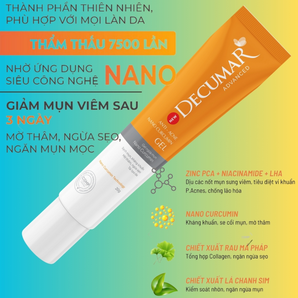 Gel mụn Decumar Advanced 20gr Nano Nghệ sạch các loại mụn giúp giảm ...