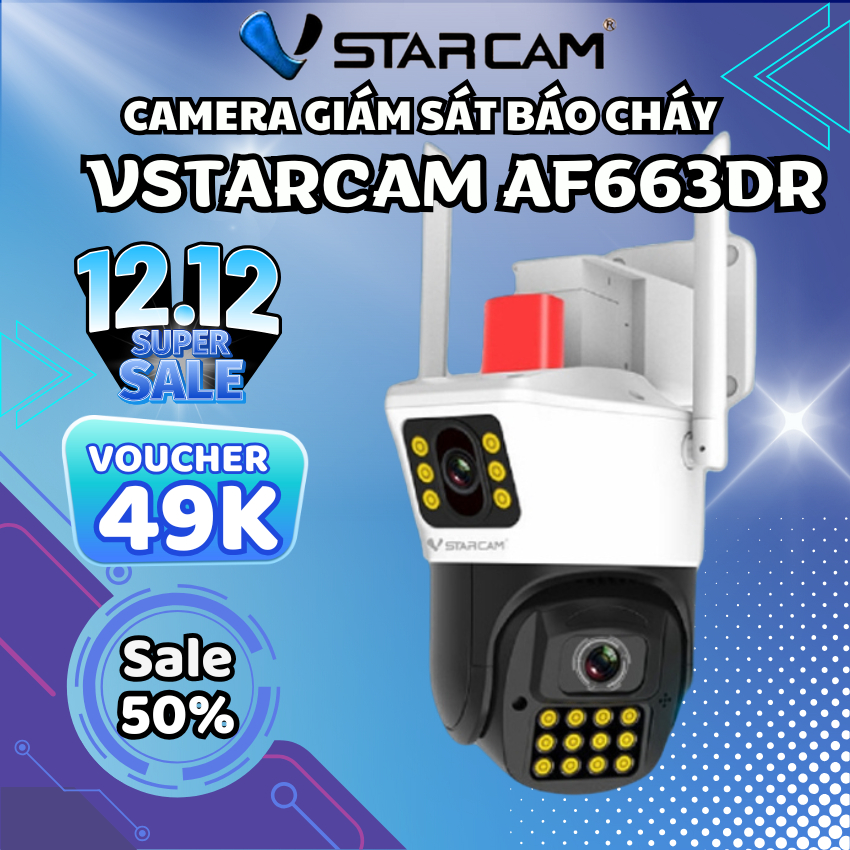 Camera báo động cháy nổ Vstarcam AF663DR Full HD 2 mắt giám sát báo khói, dùng wifi, sim 4G - BH ...