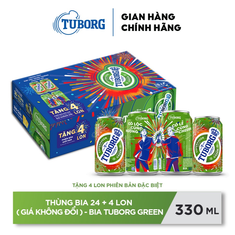 [TẶNG THÊM 4 LON GIỚI HẠN] Thùng bia Tuborg 24+4 lon 330ml | Shopee ...