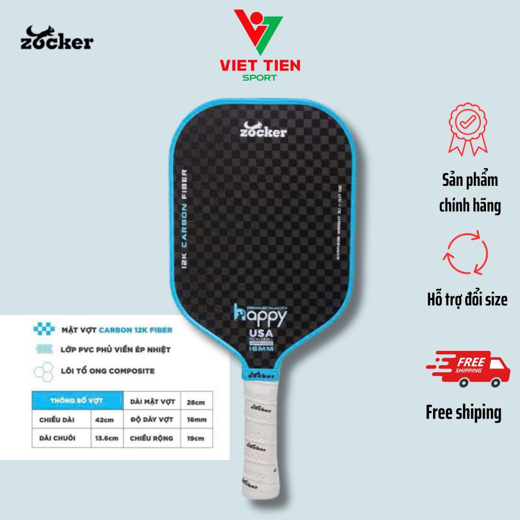 Vợt Pickleball Zocker Happy HP03 Mặt Vợt 12K Carbon Fiber Đạt Tiêu ...
