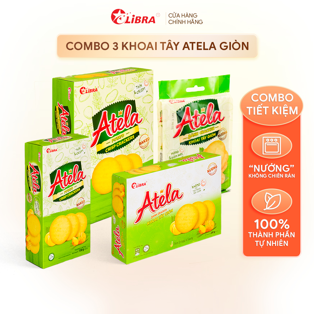 COMBO 3 Bánh Cracker Atela Khoai tây giòn, Đồ ăn vặt mặn ngọt giòn dinh ...