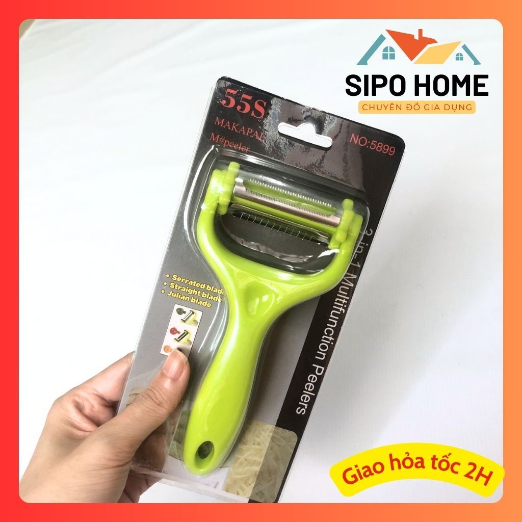 Dao bào 3 lưỡi inox đa năng cán nhựa xanh, lưỡi dao xoay nhỏ gọn cao ...