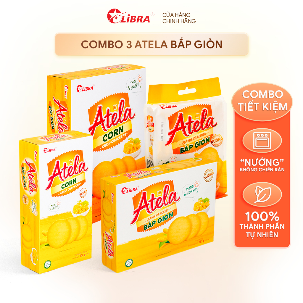 COMBO 3 Bánh Cracker Atela Bắp giòn, Đồ ăn vặt mặn ngọt giòn dinh dưỡng ...