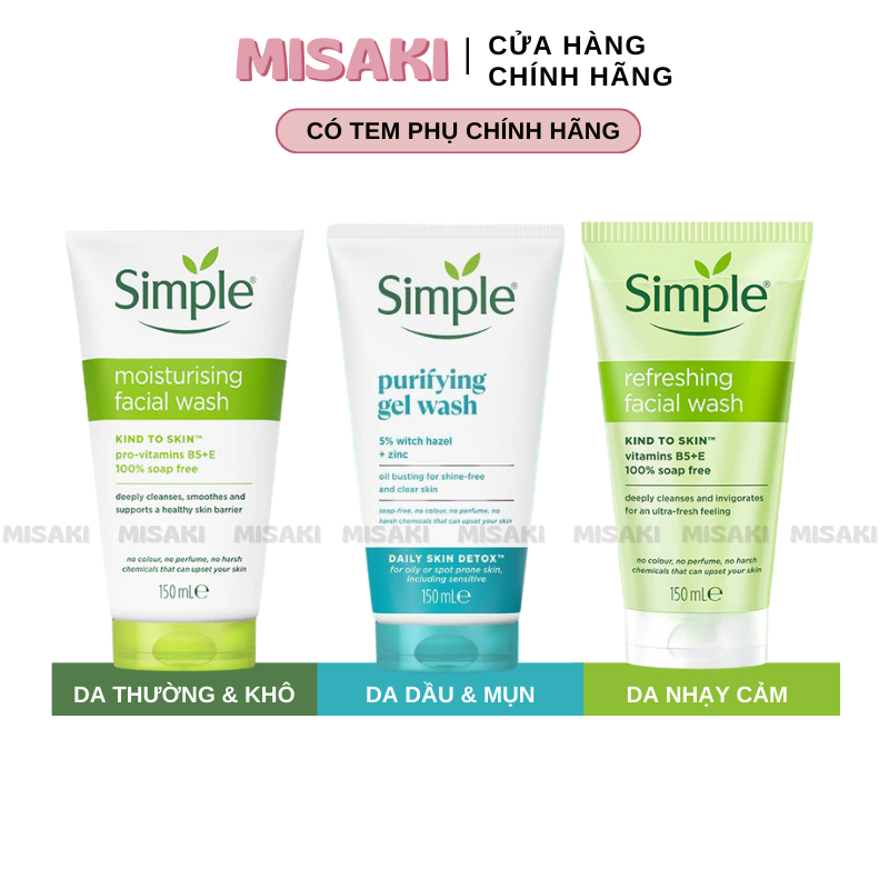 Sữa Rửa Mặt Simple, SRM Simple, Gel Rửa Mặt Cho Da Dầu Mụn Dưỡng Ẩm Da ...