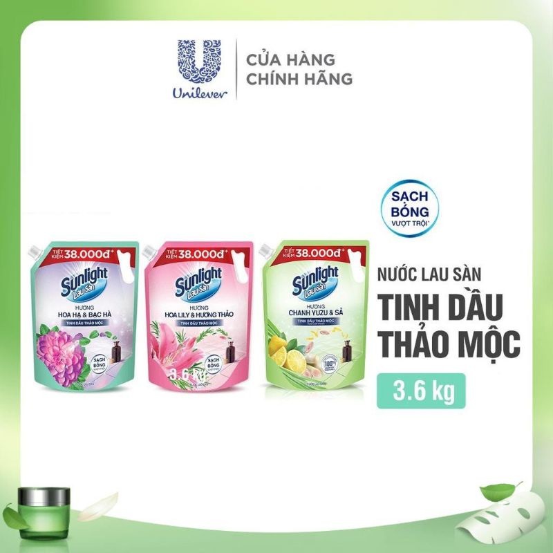Túi lau sàn Sunlight 3.6kg, nước lau sàn 3.6kg Hoa hạ & Bạc hà/ Lily & Bạch Trà/ Lavender/ Chanh ...