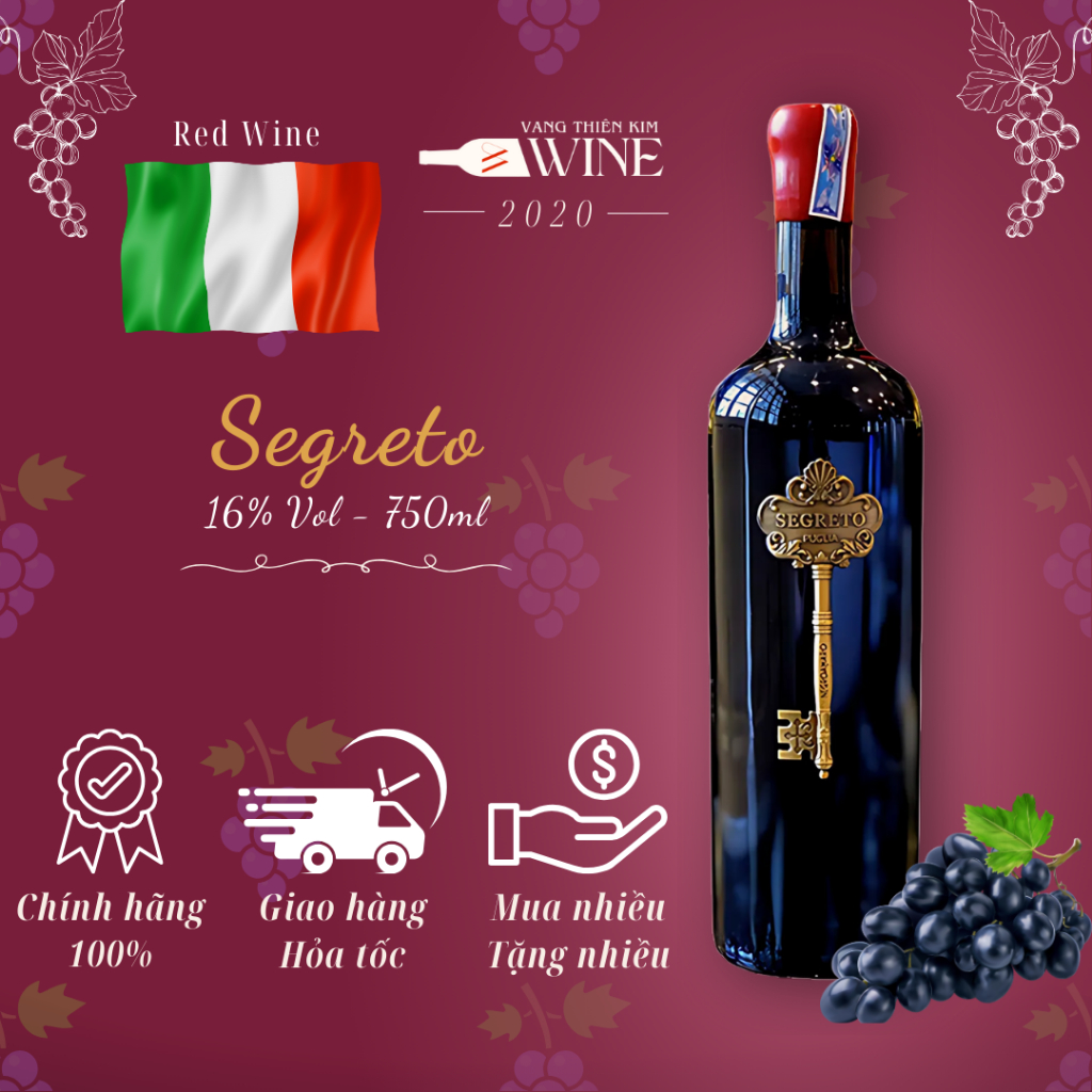 Vang Ý Segreto vang chìa khóa nồng độ 16% chai 750ml ( Thùng 6 Chai ) nhập khẩu chính hãng ...