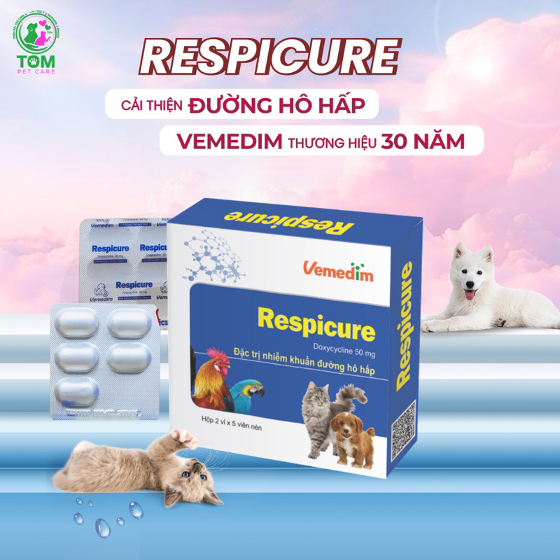RESPICURE Vemedim viên trị nhiễm khuẩn hô hấp ở chó mèo, chim, gà ...