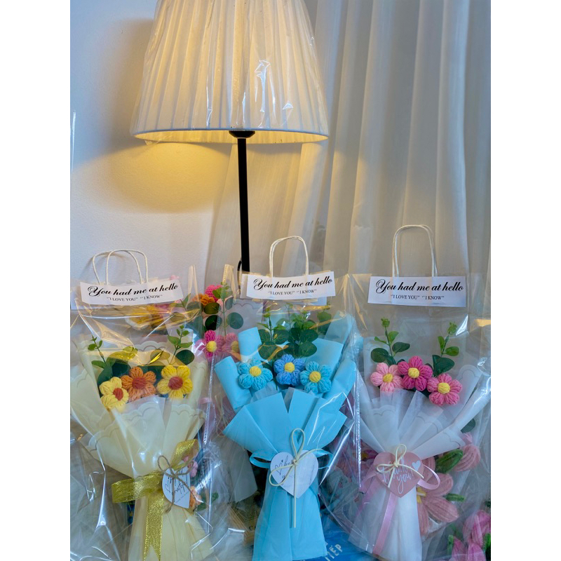 [Sẵn hàng] Bó hoa len màu pastel làm quà tặng (đã bao gồm túi+thiệp ...