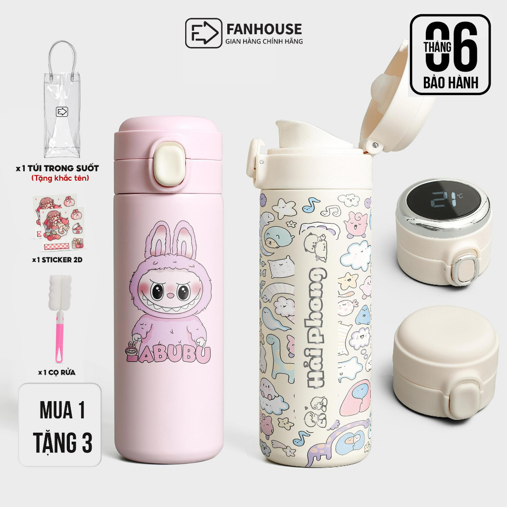 Bình giữ nhiệt Easy Cup khắc tên 420ml bình nước giữ nhiệt Fan House inox 304 hiển thị nhiệt độ ...