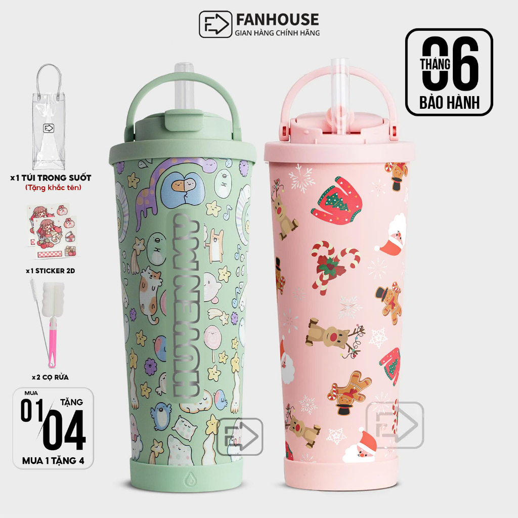 Ly giữ nhiệt cao cấp Pastel v2 850ml hút trà sữa trân châu bình giữ nhiệt 16h Fan House inox 304 ...