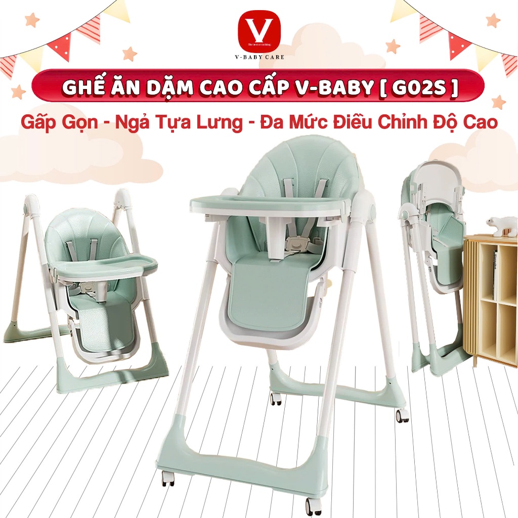 Ghế Ăn Dặm Cho Bé V-Baby G02S Và G02A New 2025 Ngả Tựa Lưng, Gấp Gọn, Có Bánh Xe | Shopee Việt Nam