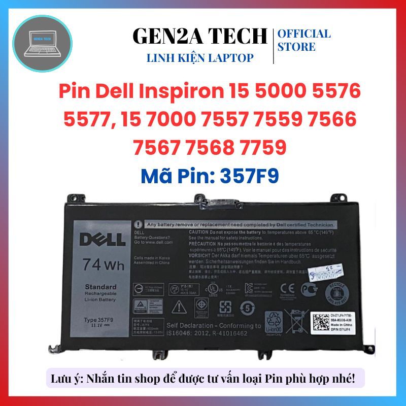 Pin Dell 357F9, Pin Dell Inspiron 15 5000 5576 5577, 15 7000 7557 7559 ...