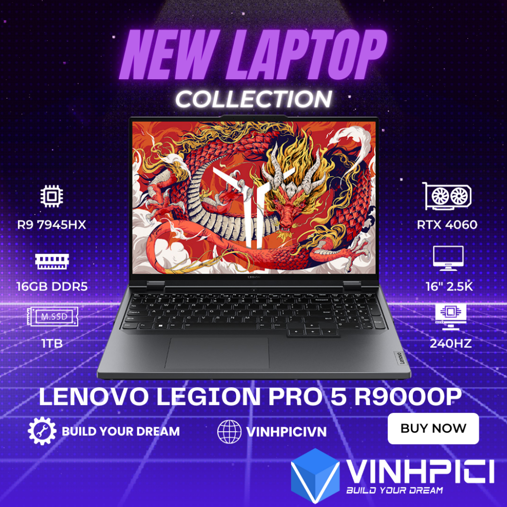 Laptop Lenovo Legion Pro 5 R9000P 2024 (R9-7945HX/ RTX 4060/ Ram 16GB/ SSD 1TB/ 16" 2.5K 240Hz ...